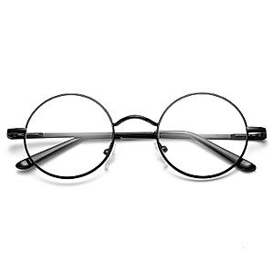 Pro Acme Non Prescription Clear Lens Glasses Retro Small Round Metal Frame (Black)