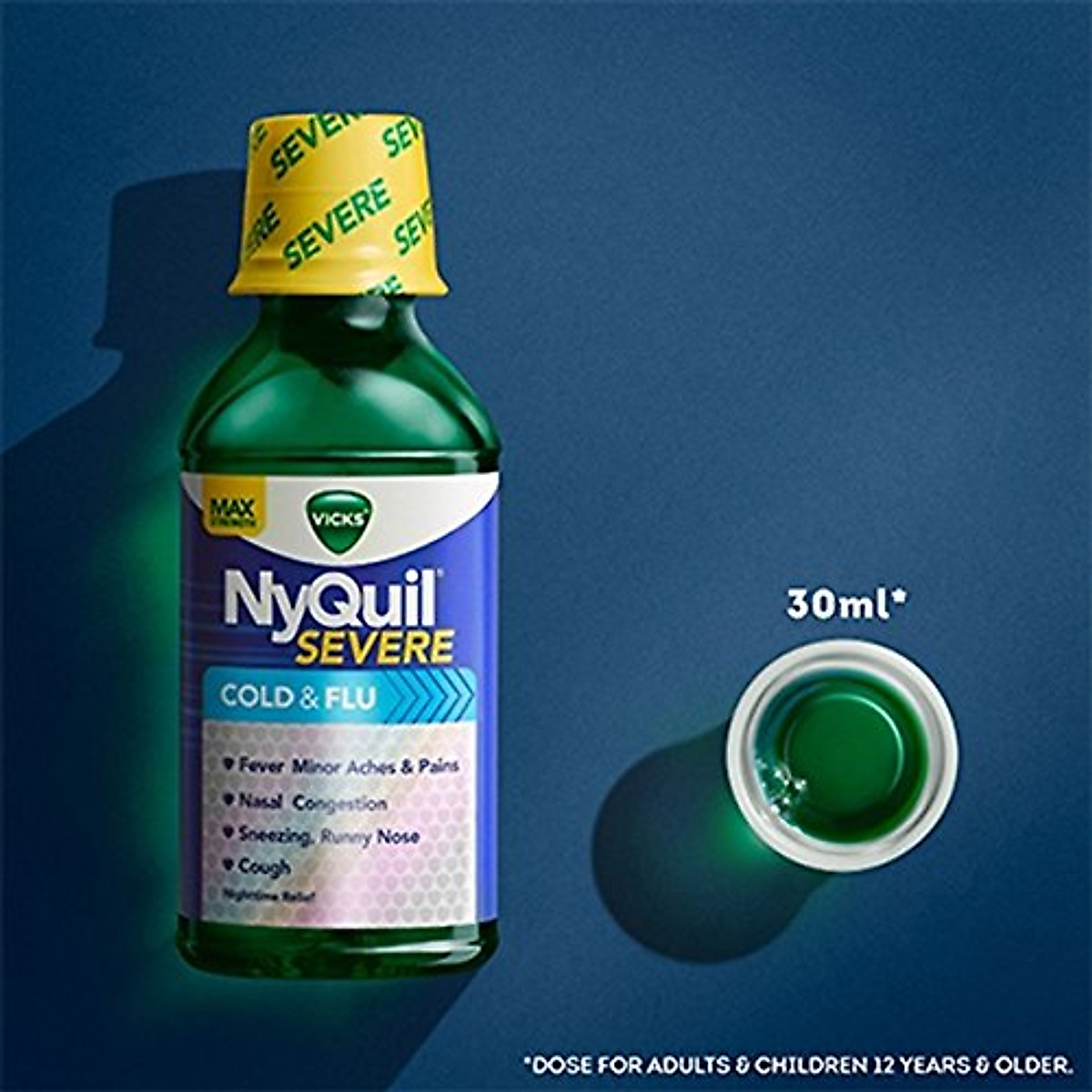 Vicks NyQuil Cough Cold and Flu Nighttime Relief (Severe Original, 3 PK)