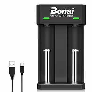 BONAI Battery Charger for 1.2V Ni-MH Ni-Cd AA AAA C D Rechargeable Batteries, All Types of 3.7V Lithium Batteries - 2 Slots USB Charger
