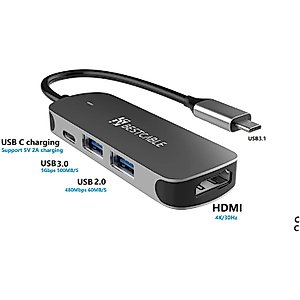 USB C Hub, BEST CABLE 4-in-1 USB C Hub Adapter - USB C to HDMI 4K@30Hz,USB C Charging Port,USB3.0, USB 2.0, Compatible with MacBook Pro/Air, Pro,Galaxy,Pixelbook and More USB C 3.1 Devices