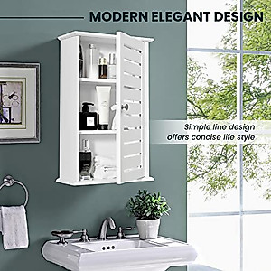 COSTWAY Wall Mounted Bathroom Cabinet, Wooden Storage Cabinet with 2 Adjustable Shelves and Reversible Door, Versatile Hanging Medicine Cabinet for Living Room, Kitchen, Entryway (White)