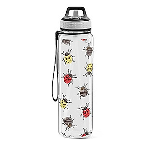 Boccsty Beetle Ladybug Pattern Kids Water Bottle with Straw Insects Sports Bottles BPA-Free Tritan Plastic Water Jug for Women Men Gym Outdoors