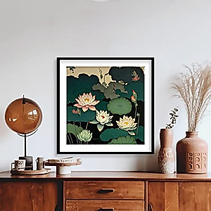 Japanese Lilly Pads Art Print for Wall Decor - Premium Giclee for Home Decor - Aesthetic Modern Wall Art Poster Painting Style Wall Artwork Decoration for Living Room, Ready to Frame