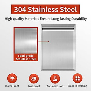 Pull Out Trash Drawer 16" Wx22 H×16.5" D Built-in Single Trash Drawer Propane Tank Drawer Stainless Steel Trash Bin for BBQ Island Grill Station