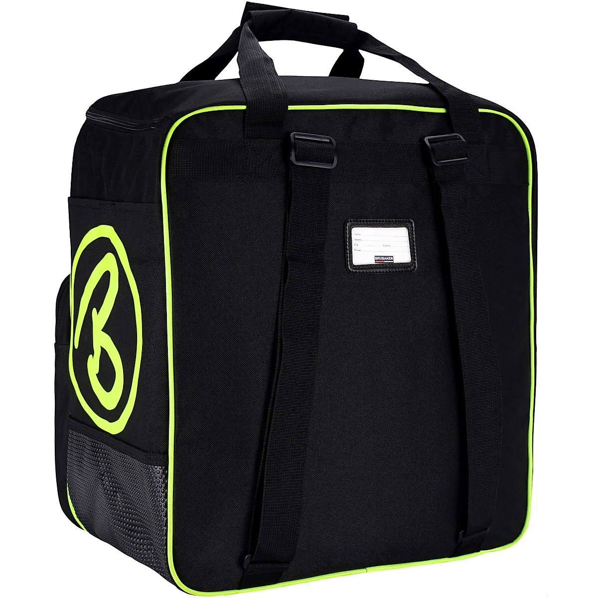 BRUBAKER Combo Set XC Touring Champion - Cross-Country Ski Bag and Ski Boot Bag for 1 Pair of Skis + Poles + Boots + Helmet - Black/Neon Yellow - 76 7/8 Inches / 195 Cm
