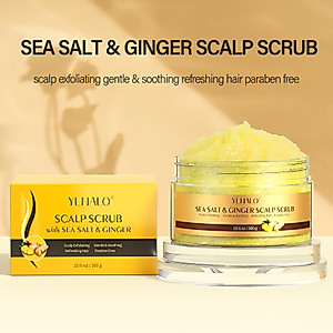 Scalp Scrub with Sea Salt and Ginger, Gentle Scalp Exfoliating, Removes Buildup, Dandruff Dry Scalp Treatment and Nourishing Hair, Parabens-free (10.6 oz / 300 g)