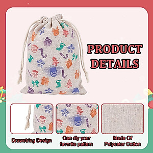 WEBEEDY 10 Sets Christmas Bag DIY Kit Burlap Gift Bags Drawstring Pouch To Stamp Small Candy Goody Bag 5.1x7.1 with 10 Styles Christmas Seal Stamps for Christmas Stocking Xmas Party Favors