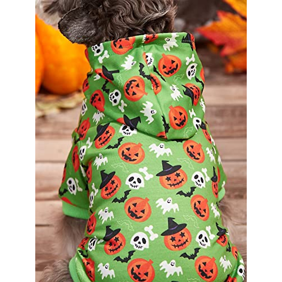 QWINEE Halloween Dog Hoodie Dog Costume Sweatshirt Pumpkin Bat Print Dog Clothes for Puppy Kitten Cat Small Dogs Green Large