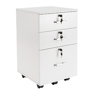 3 Drawer Rolling File Cabinet with Lock, Wood Under Desk Filing Cabinet fits Letter/Legal/A4 Size for Home Office，3-Drawer Mobile File Cabinet White 15.75" L x 15.75" W x 26.1" H