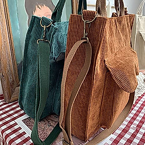 Corduroy Tote Bag Aesthetic Tote Bag Corduroy Hobo Bag for Women Tote Bag (Green)