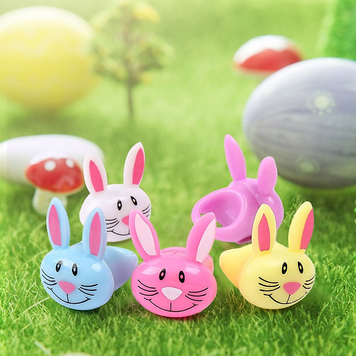 Easter Rabbit Rings For Kids Dress Up Rings Jewelry Set Toys For Little Girls Pretend Play Decorative (Blue, One Size)