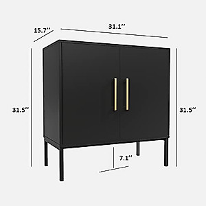 JOZZBY Storage Buffet Cabinet, Freestanding Sideboard with Double Doors, Modern Wooden Sideboard, Black Side Cabinets for Bedroom, Living Room, Kitchen, Office and Hallway