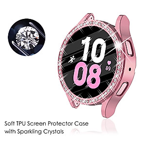 Surace Soft TPU Case for Galaxy Watch 4 & Galaxy Watch 5 40mm with Screen Protector, Bling Crystal Diamond Protective Bumper for Samsung Galaxy Watch 4 5 40mm (3 Packs, Rose Gold/Pink/Clear)