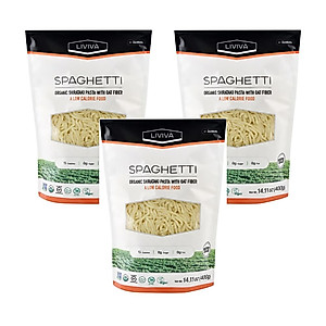 LIVIVA Organic Shirataki Spaghetti with Oat Fiber, Low-Calorie Pasta made from Konjac Root, Non-GMO, Gluten Free and Keto Certified, 14.11 Ounce (Pack of 3)