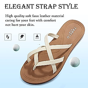 AX BOXING Flip Flops For Women Thong Sandals Faux Leather Slide Beach Pool Slipper Sandals(White-11,7)
