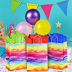 32 Pieces Tie Dye Gift Bags - 8.7'' Rainbow Gift Bags with Tissues Paper for Party Favor Bags, Tie Dye Gift Bags with Handle for Tie Dye Party Supplies, Tie Dye Birthday Party Decorations（2 Styles）