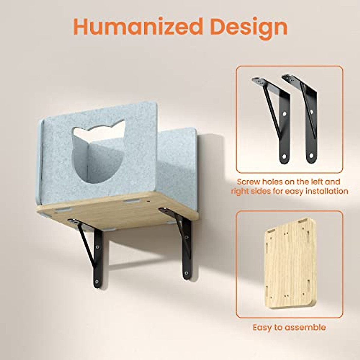 Bodato Cat Wall Shelves Set, Cat Wall Climbing Furniture - 7 Wooden Steps,1 Condo House and 2 Fish Shape Scratcher Included