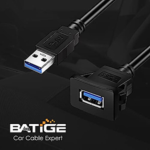 BATIGE Square Single Port USB 3.0 Panel Flush Mount Extension Cable with Buckle for Car Truck Boat Motorcycle Dashboard 3ft