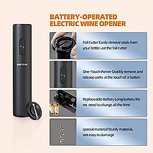 AREYCVKElectric Wine Bottle Openers, Wine Electric Opener,Wine opener battery operated with Foil Cutter wine Stoppers to Best Gift for friends (Black- Wine Bottle Openers)