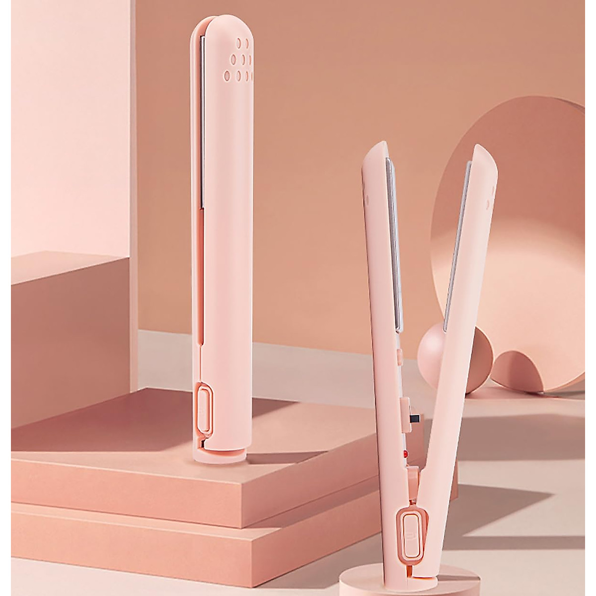 Mini Dual-Purpose Curling Iron, 2023 New Mini Flat Iron 2 in 1 Mini Flat Iron Curling Iron, USB Rechargeable Small Hair Curler Iron for Short and Long Hair (Blue)