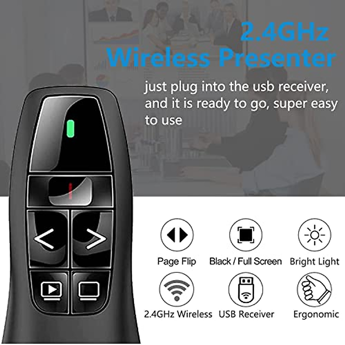 Presentation Clicker for PowerPoint Presentation Remote, RF 2.4GHz Wireless Presenter Remote USB Google Slide Advancer PPT PowerPoint Clicker for Mac, Keynote, Computer, Laptop