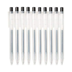 MUJI Smooth Gel Ink Ballpoint Pen Knock Type 10-Pieces Set, 0.5 mm Nib Siz, Blue/Black