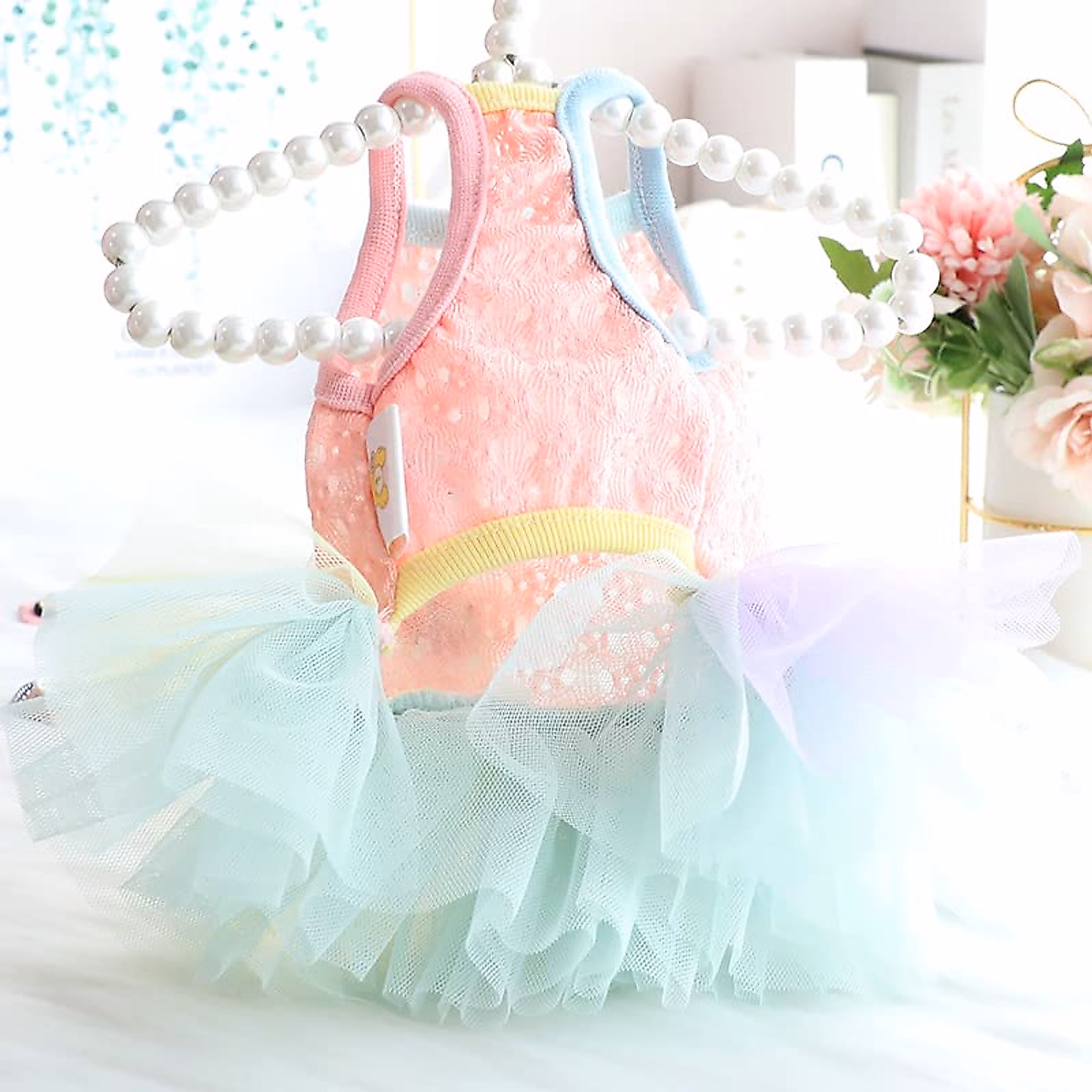 T'CHAQUE Elegant Princess Dog Dress with Colorful Tiered Layer Tutu Tulle, Pet Summer Clothes Dog Apparel for Puppy and Cats, Dog Birthday/Wedding Party Dresses Costume Casual Daily Pets Outfits, S