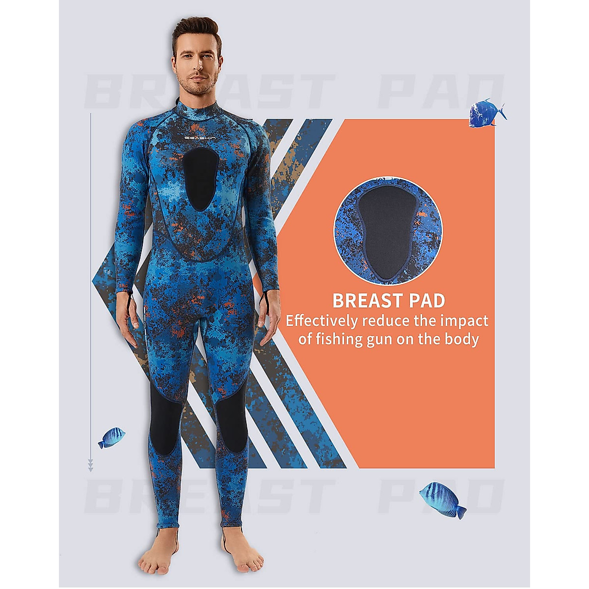 Seaskin Spearfishing Wetsuit for Mens, 1.5mm Neoprene Camo Full Body Diving Suits for Snorkeling Swimming (Camo 1.5mm, X-Large)