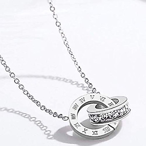 Smiling Wisdom - Timeless Friend Special Friendship Greeting Card with Time Intertwined Double Circle Necklace Gift Set - Best BFF Bestie Woman - Stainless Steel CZ (Silver)