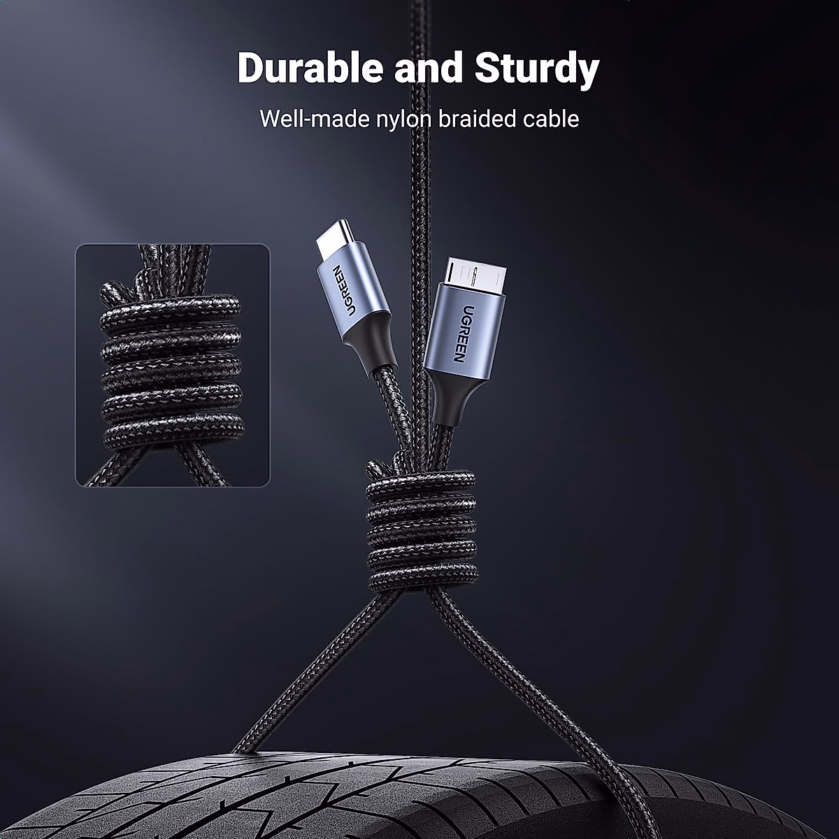 UGREEN 10 Gbps Micro B to USB C Hard Drive Cables, 1.5FT USB C to Micro B, External Hard Drive Cable Compatible with MacBook Pro/Air, iPad/Tablet, iPhone, Samsung Galaxy S24, WD Seagate etc