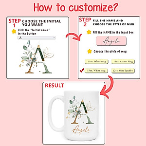 SANTANNA Personalized Name Coffee Mug With Custom Letter Alphabet Initial (Botanica and Gold Herbs)