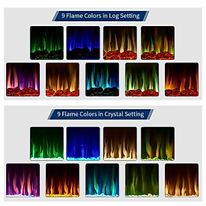 Homedex 50" Recessed Mounted Electric Fireplace Insert with Touch Screen Control Panel, Remote Control, 750/1500W, Log/Crystal Options