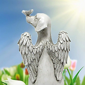 Pomobie Stone Angel Dog Memorial Statue - Garden Dog Statues Outdoor Lab - Dog Yard Statue Sculpture Angel Wings Decor (Gray)