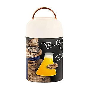 CUPADA Funny Cat Teacher Food Jar, Back To Insulated Hot Food Jars Vacuum 17OZ with Folding Spoon for Work Trip Picnic Camping