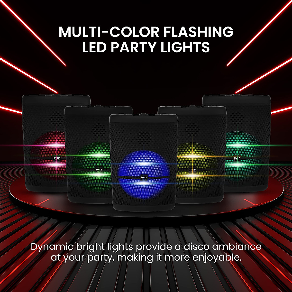 Pyle Portable Bluetooth PA Speaker - 500W 15” Rechargeable Outdoor BT Karaoke Audio System - TWS, Party Lights, LED Display, FM/AUX/MP3/USB/SD, 6.5mm In, Carry Handle - Wireless Mic, Remote Control