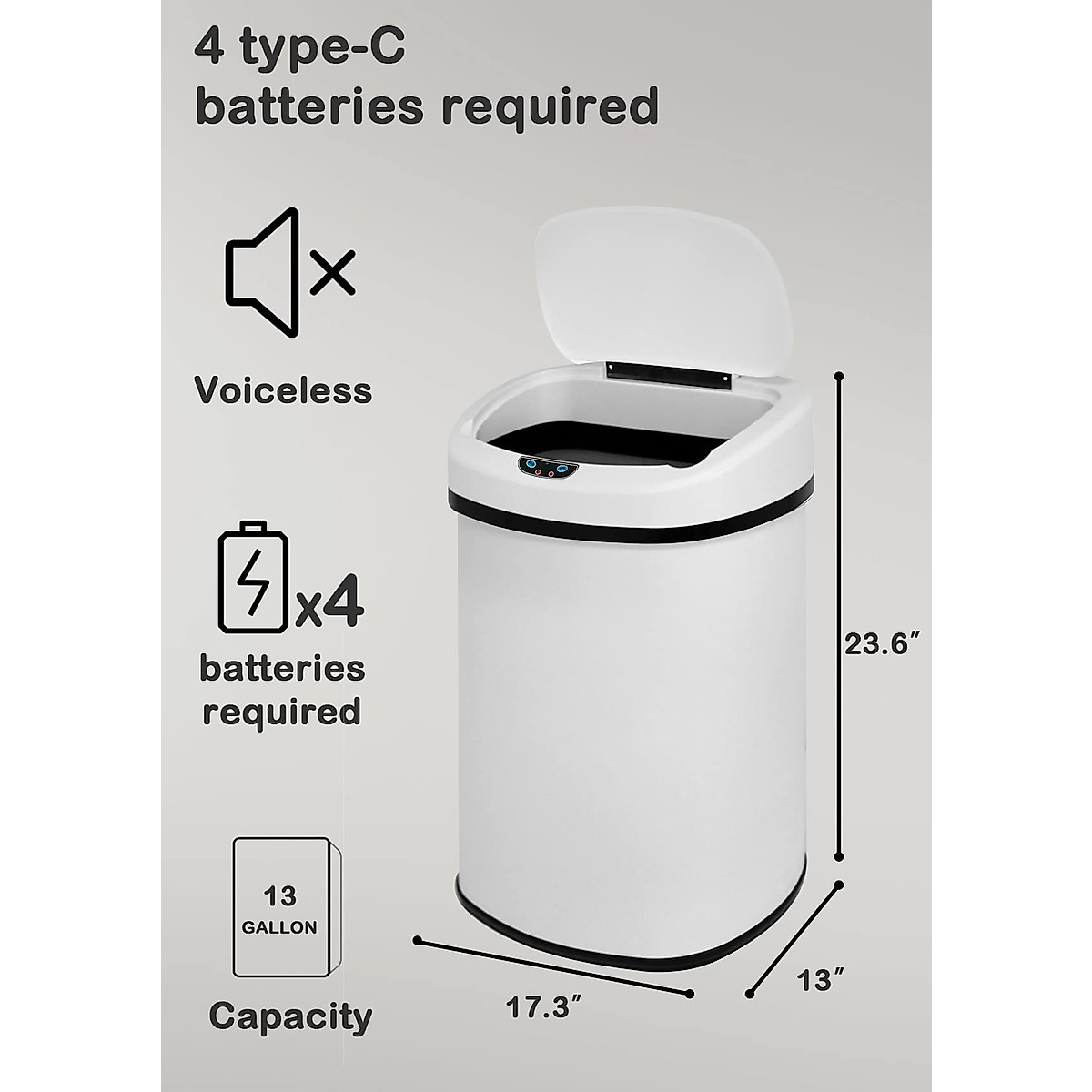 13 Gallon/50 L Kitchen Trash Can with Lid, Stainless Steel Garbage Can with Touch-Free Lid, Cute Trash Can Automatic Trash Can Bathroom Trash Can with Lid, Motion Sensor Trash Can Brushed Finish