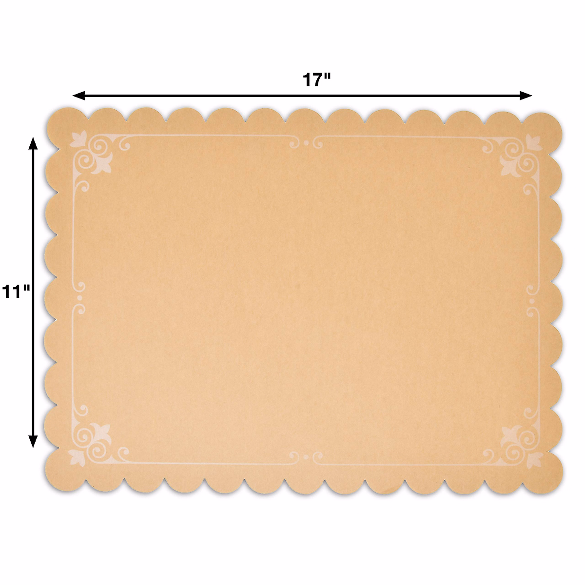 Gift Boutique 120 Disposable Brown Kraft Paper Place Mats 11"x 15" Rectangle Rustic Craft Printed Scalloped Place mat for Table Setting Mat Kitchen Bridal Shower Wedding Anniversary Party Decoration