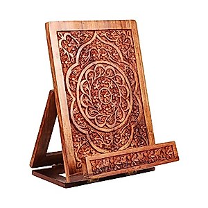 TrendBell Father's Day Gifts Wooden Cookbook Stand Wood Cookbook Holder, Adjustable Recipe Ipad Tablet Book Holder Stand for Kitchen Desk Reading Foldable Cooking Bookstands for Recipe, Magazine