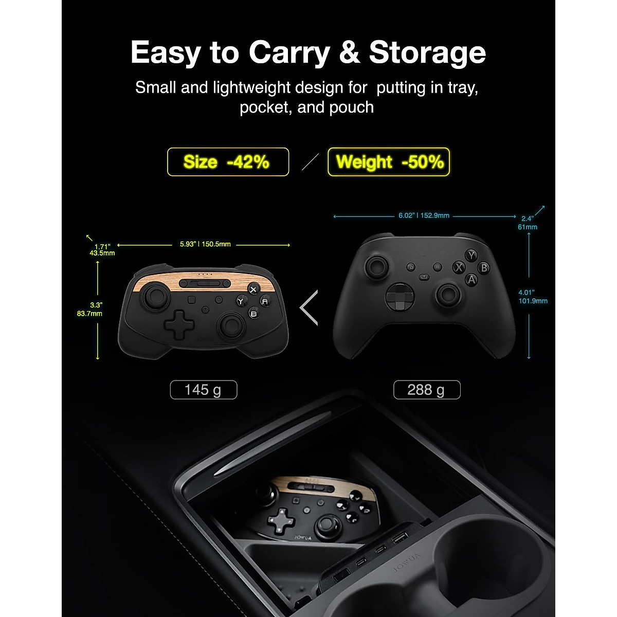 Jowua Multi-Device Wireless Controller Compatible for Tesla Model 3/Y/S/X/cybertruck Compatible for Switch, one controller set, SPECIAL PROGRAMMED and DESIGN FOR TESLA, Compatible for T (BLACK) [nintendo_switch,windows,ios,android]