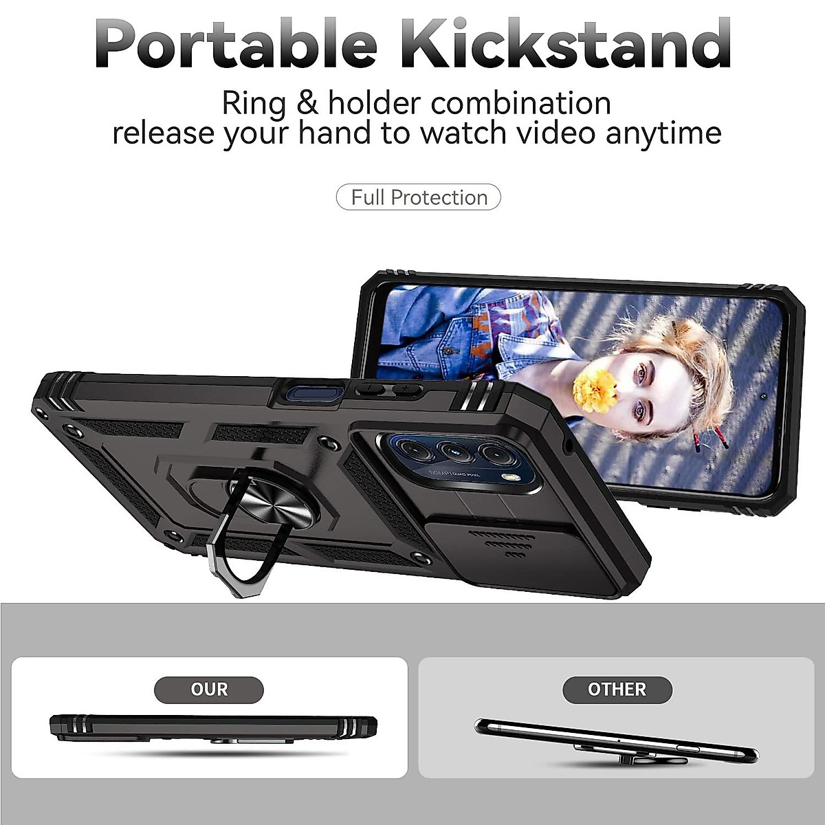 Compatible with Motorola Moto G 5G 2022 Phone Case,[2 Pack] HD Screen Protector.Military Grade Heavy Duty Shockproof Cover Case,Built Camera Protection Cover & Kickstand,for Moto G 5G 2022 Case Black