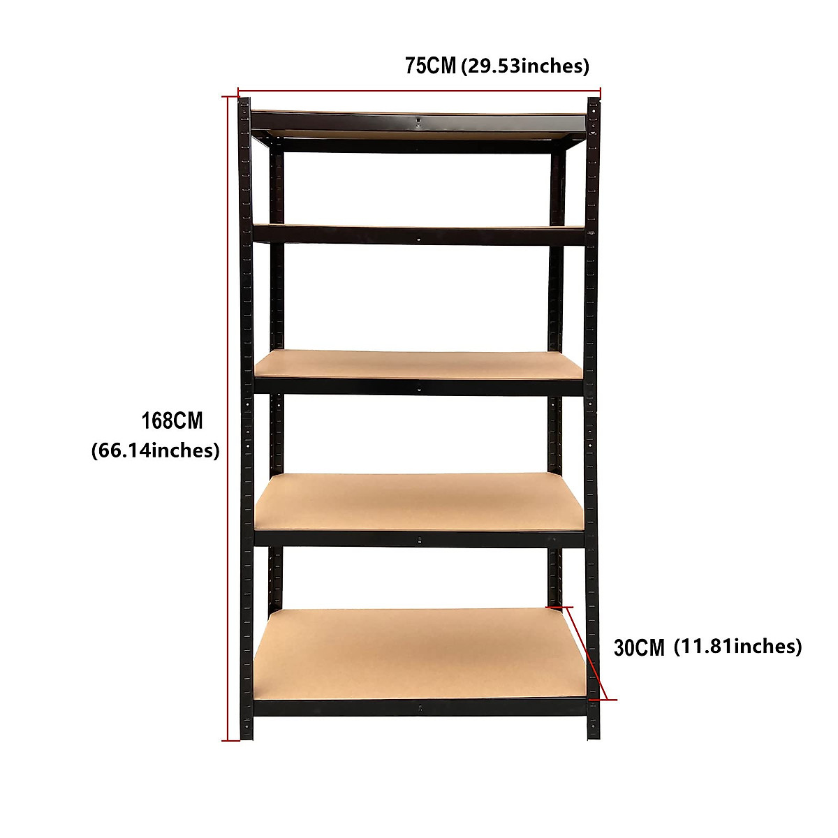 Qimu 5-Tier Storage Shelf Steel Storage Rack Heavy Duty Shelving Unit,Bolt-Free Assembly Adjustable Shelves Multipurpose Shelf Warehouse Basement Kitchen Living Room Pantry,168cm x 75cm x 30cm
