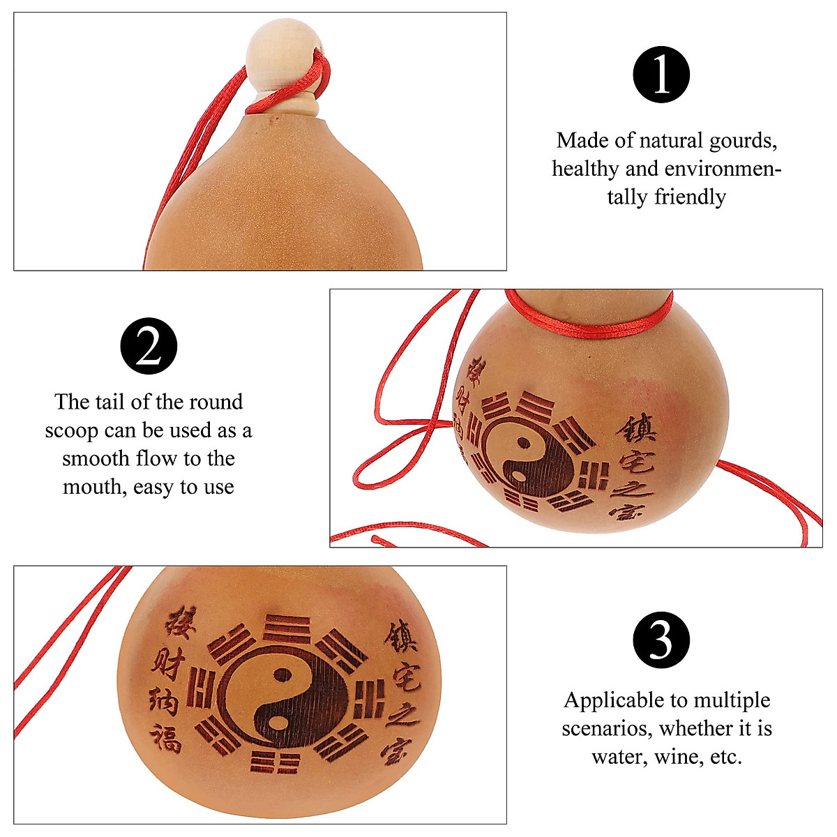 DOITOOL Natural Wine Gourd, Outdoor Portable Water Bottle with Stopper Chinese Feng Shui Hu Lu Gourd Ornament, Water, Wine, Medicine Gourd