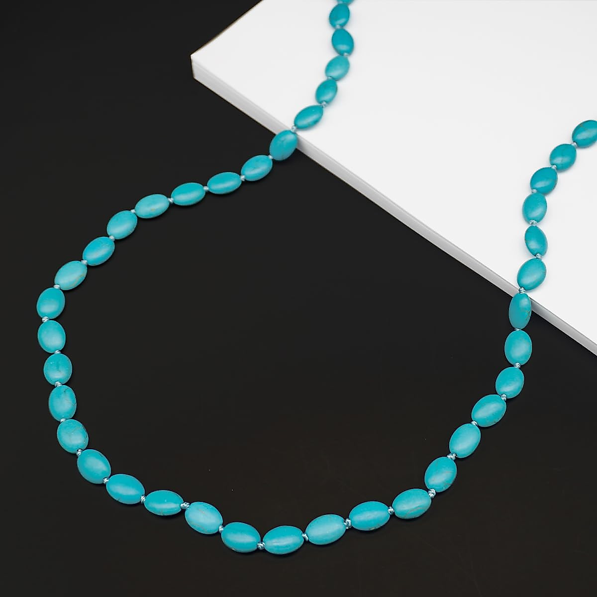 Jane Stone Funky Oval Shape Necklace Turquoise Double Strand Layers Cluster Necklace Pendant Bib Jewelry (Turquoise)