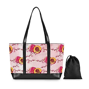 Watercolor Peach Laptop Tote Bag for Women Teacher Canvas Tote Bags Handbags Purse Travel Work Bag with Fashion Zipper