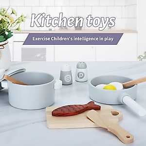 Wooden Kitchen Sets for Kids Montessori Kitchen Play Food Sets for 3 4 5+ Years Old Kitchen Tableware Wodden Set for Toddlers Play Food Sets for Kids Boys Girls Gifts