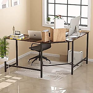 TinyTimes 54.3" L-Shaped Computer Desk, Corner Desk, Computer Desk, for Home Office Writing Study Workstation Industrial Style PC Laptop Table Gaming Desk Save Space Easy Assembly -Brown+Black