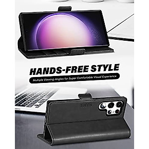 TUCCH Wallet Case for Galaxy S23 Ultra 5G, [TPU Shockproof Interior Case] Kickstand [RFID Blocking] Card Slot, Magnetic PU Leather Folio Cover Compatible with Galaxy S23 Ultra 5G 6.8-Inch 2023, Black