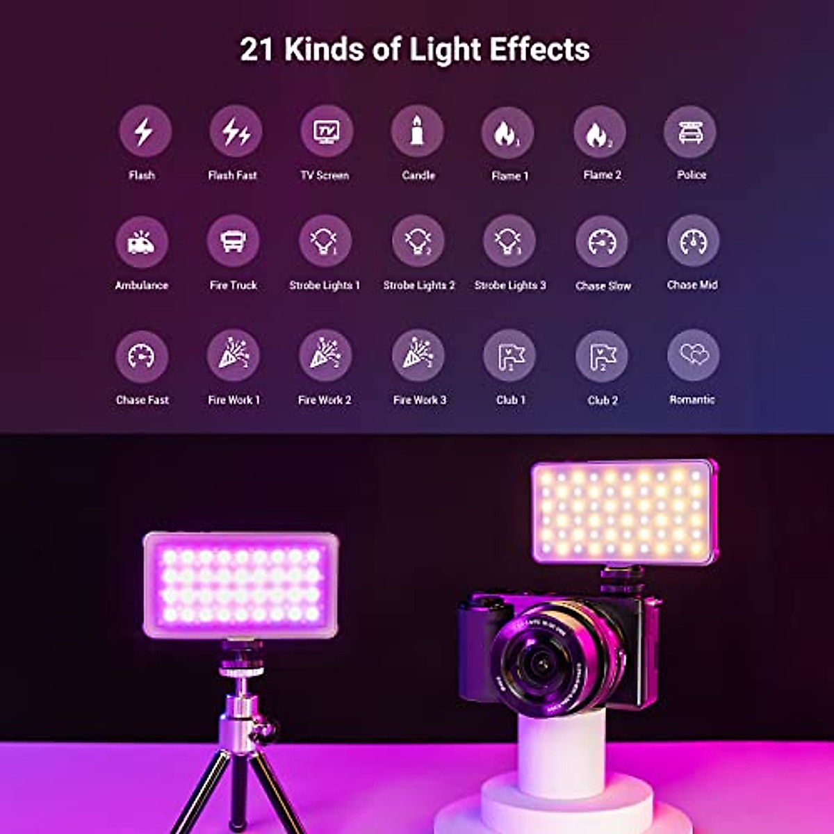 simorr P96L RGB Video Light Portable LED Camera Light Panel with Mini Tripod/Cold Shoe Adapter, Photography Lighting for Vlogging/Videography/Live Streaming 2500K-8000K -3861
