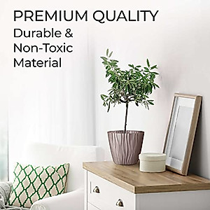 Mueller Austria Plant and Flower Pot 6/1 Set, Heavy Duty 6 Inch European Made Stylish Indoor/Outdoor Decorative Planter, for All House Plants, Flowers, Herbs, Mocha