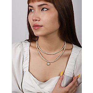 OJERRY Simple Y2K Layered Heart Pearl Choker Necklaces Coquette Aesthetic Jewelry for Women Trendy, Dainty Faux Pearl Choker Necklace for Women